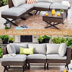 Romayard Wicker Patio Ottoman Outdoor Footstools Rattan Furniture X-Leg All Weather Footrest Seat with Cushion