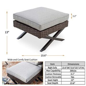 Romayard Wicker Patio Ottoman Outdoor Footstools Rattan Furniture X-Leg All Weather Footrest Seat with Cushion