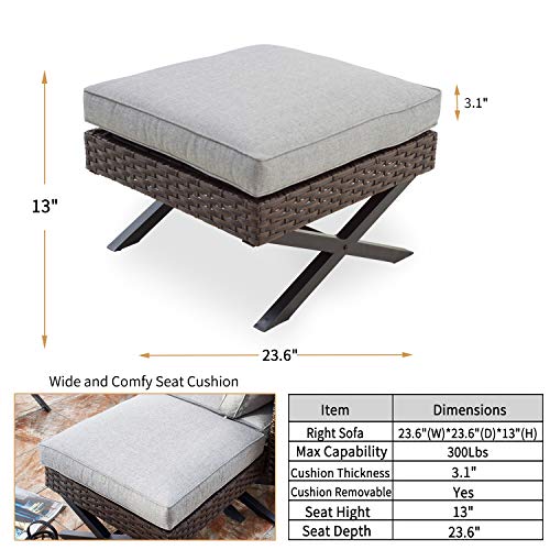 Romayard Wicker Patio Ottoman Outdoor Footstools Rattan Furniture X-Leg All Weather Footrest Seat with Cushion