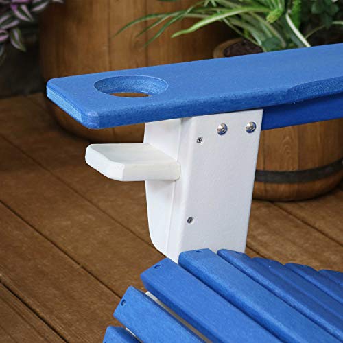 Sunnydaze All-Weather Blue/White Outdoor Adirondack Chairs with Drink Holders - Set of 2 - Heavy Duty HDPE Weatherproof Patio Chair - Ideal for Lawn, Garden, and Around The Firepit