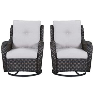 rilyson wicker rocking chair swivel chairs – 2 piece rocker patio chairs set rattan rocking chair for outdoor porch deck garden backyard (brown/beige)