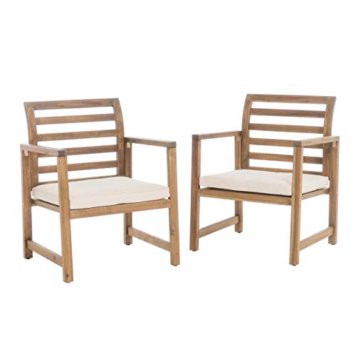 Christopher Knight Home Emilano Outdoor Acacia Wood Club Chairs, 2-Pcs Set, Natural Stained / White