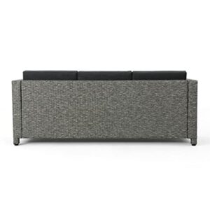 Christopher Knight Home Puerta Outdoor Wicker 3-Seater Sofa, Mix Black / Dark Grey Cushion