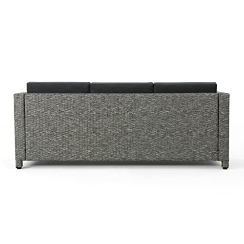 Christopher Knight Home Puerta Outdoor Wicker 3-Seater Sofa, Mix Black / Dark Grey Cushion