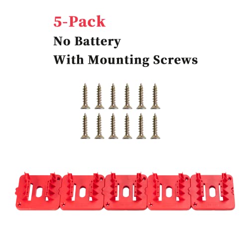 Crtbelfy Battery Holder for Milwaukee M18 18V Battery, Wall Mount Batteries Storage for Work Van, Shelf, Toolbox - 5 Pack