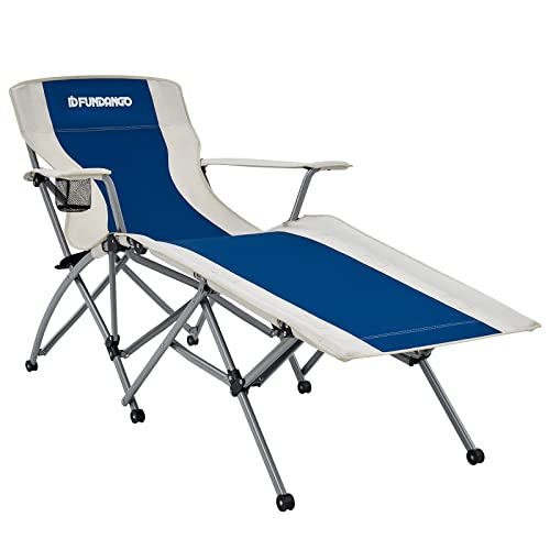 FUNDANGO Outdoor Lounge Reclining Camping Chair, Oversized, Blue/Beige