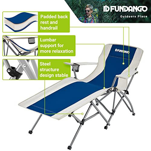 FUNDANGO Outdoor Lounge Reclining Camping Chair, Oversized, Blue/Beige