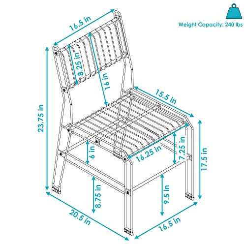 Sunnydaze Modern Wire Armless Dining Chair - Indoor/Outdoor Steel Wire Furniture for Patio, Sunroom, Deck, or Living Room - Black - 23.75-Inch H