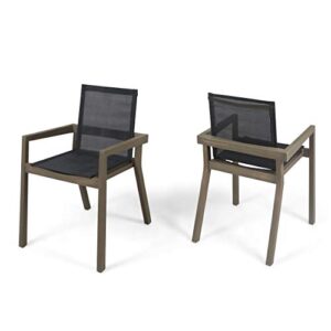 christopher knight home 305156 jimmy outdoor acacia wood and mesh dining chairs (set of 2), gray finish