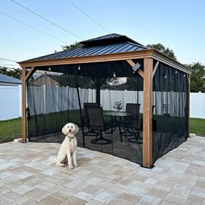 purple leaf 12′ x 12′ outdoor hardtop gazebo for patio galvanized steel double roof permanent canopy teak finish coated aluminum frame pavilion gazebo with netting