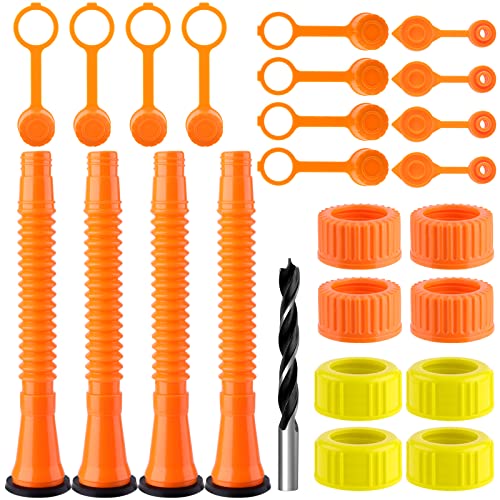 Gas Can Spout Replacement, Gas Can Nozzle Kit with Screw Collar Caps, Gasket Stopper,and 2 Kinds Gas Can Vent Cap for Most Style Gas Can, Highly Fitted, Smoothly Flow (4 Kit)