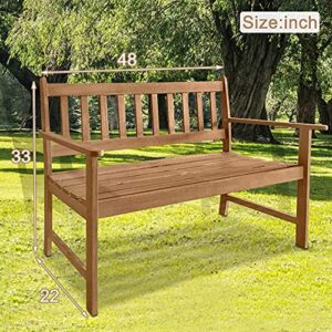 Dkeli Wood Bench Outdoor Bench Porch Bench with Armrests, Acacia Wooden Patio Park Garden Backyard Pool Balcony Furniture, 705lbs Weight Capacity, Natural Oiled