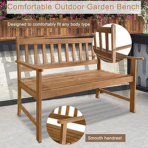 Dkeli Wood Bench Outdoor Bench Porch Bench with Armrests, Acacia Wooden Patio Park Garden Backyard Pool Balcony Furniture, 705lbs Weight Capacity, Natural Oiled