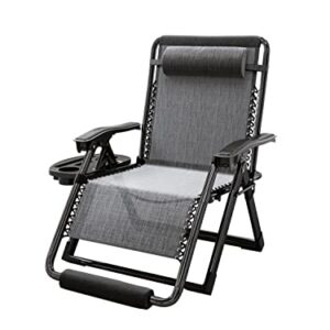 Ezcheer Oversized Zero Gravity Recliner with Cushion, Support 400lbs Outdoor Lawn Patio Lounge Chair, Folding Beach Camping Chair with Cup Holder