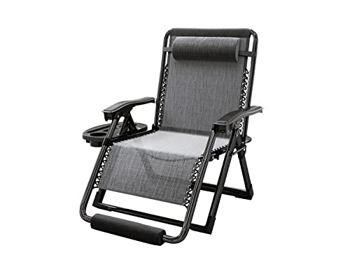 Ezcheer Oversized Zero Gravity Recliner with Cushion, Support 400lbs Outdoor Lawn Patio Lounge Chair, Folding Beach Camping Chair with Cup Holder