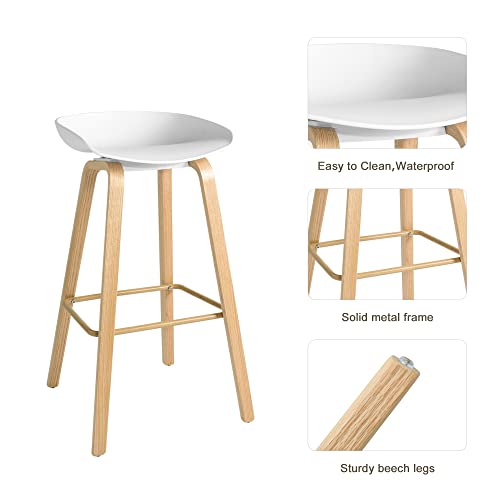 KM Legend 28.7" Bar Stools Chairs Kitchen Island Counter Height Barstools with Wood Legs, Indoor Outdoor, Set of 4