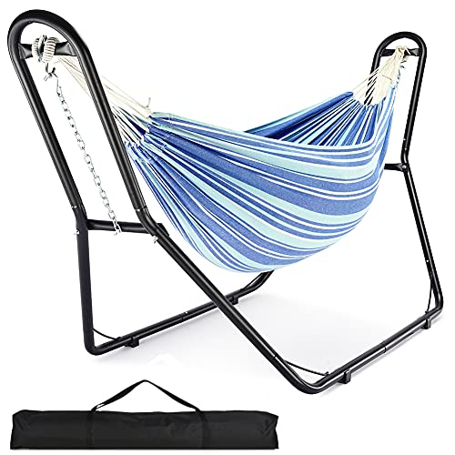 Zupapa Hammock Stand and Hammock, 2 Person Steel Hammock Frame and Hammock, 550LBS Capacity, Backyard Camping Use