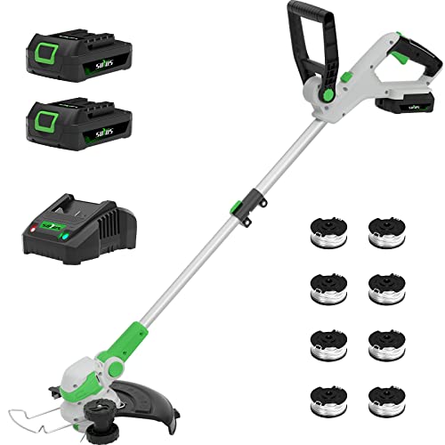 SOYUS Weed Wacker 12 Inch String Trimmer Cordless 20v Electric Weed Wacker, 2 Pcs 2.0Ah Battery Powered Weed Trimmer/Edger, Lightweight Grass Trimmer with 8 Pcs Replacement Spool Trimmer Lines