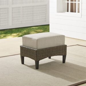 Crosley Furniture Rockport Traditional Wicker Outdoor Ottoman in Brown