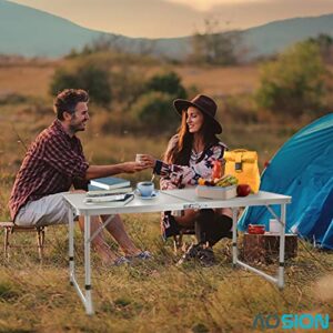 AOSION-Folding Table,48"x24" 4FT Folding Picnic Table,Aluminum Portable Camping Table with Handle,Adjustable Height Plastic Table for Picnic,Party,BBQ,White