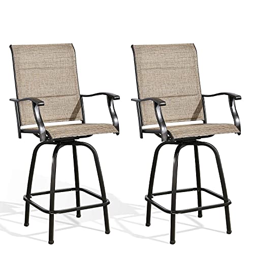 Ulax Furniture Outdoor Swivel Bar Stools Padded Patio Bar Chairs, Set of 2