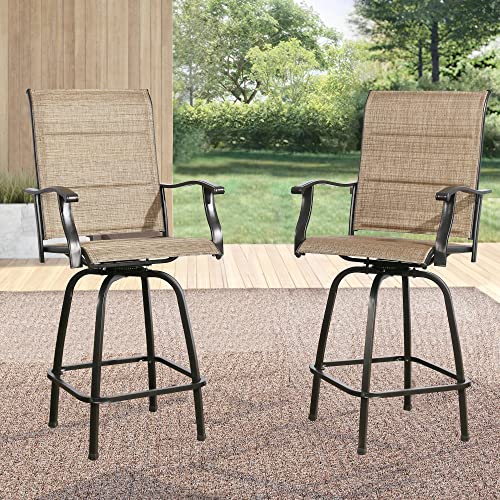 Ulax Furniture Outdoor Swivel Bar Stools Padded Patio Bar Chairs, Set of 2