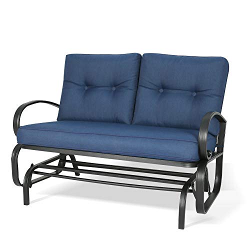 Ulax Furniture Outdoor Loveseat Patio Swing Glider Bench Chair with 100% Olefin Cushion (Navy)