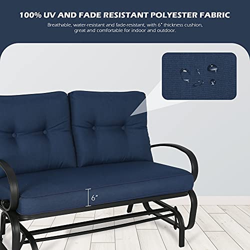 Ulax Furniture Outdoor Loveseat Patio Swing Glider Bench Chair with 100% Olefin Cushion (Navy)