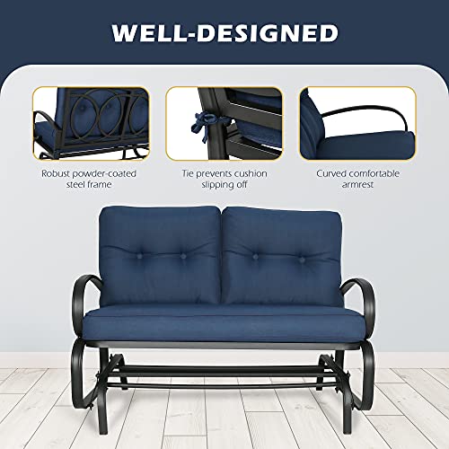 Ulax Furniture Outdoor Loveseat Patio Swing Glider Bench Chair with 100% Olefin Cushion (Navy)