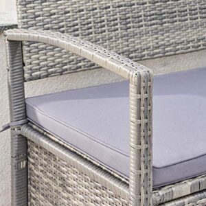 VIFAH V1924 Gabrielle All-Weather Resin Wicker Lounge Patio Sofa Storage Bench in Grey with Cushion, Gray