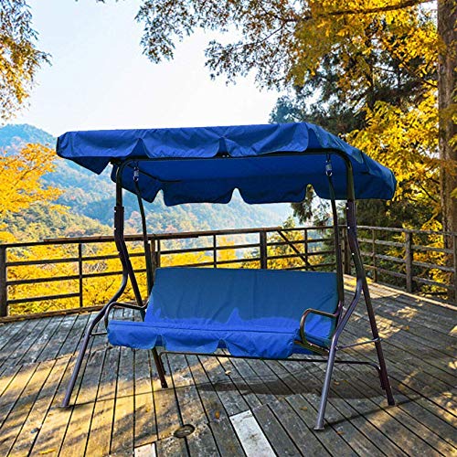 J&C Garden Swing Covers Waterproof 3 Seat Swing Replacement Cushions Cover Patio Swings Canopy Replacement Outdoor Swing Cover Set 2 Person 3 Seater Swing Canopy with Cushion Cover (Blue, 64.5in)