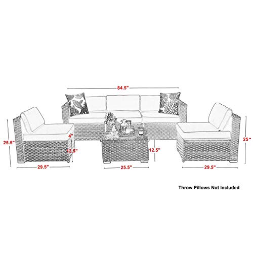 Sophia & William Patio Outdoor Furniture Wicker Sectional Sofa Set All-Weather Low Back Patio Conversation Set W/Tea Table and Washable Couch Cushions (6 Piece-Navy Blue)