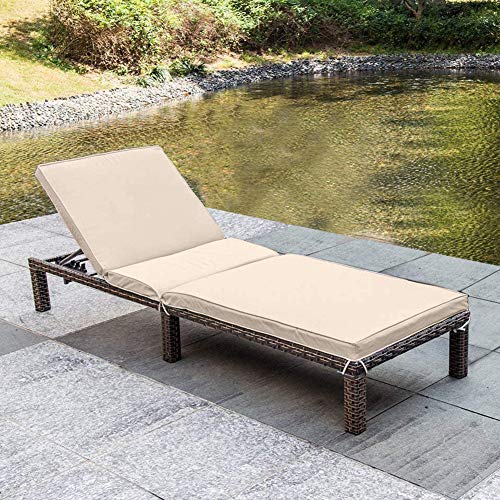 Haverchair Patio Chaise Lounges Chairs Outdoor Rattan Wicker Furniture Adjustable Back Chaise Lounge with Removable Cushions for Poolside (1 PC)