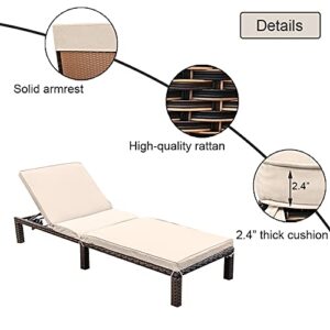 Haverchair Patio Chaise Lounges Chairs Outdoor Rattan Wicker Furniture Adjustable Back Chaise Lounge with Removable Cushions for Poolside (1 PC)