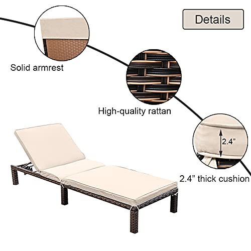 Haverchair Patio Chaise Lounges Chairs Outdoor Rattan Wicker Furniture Adjustable Back Chaise Lounge with Removable Cushions for Poolside (1 PC)