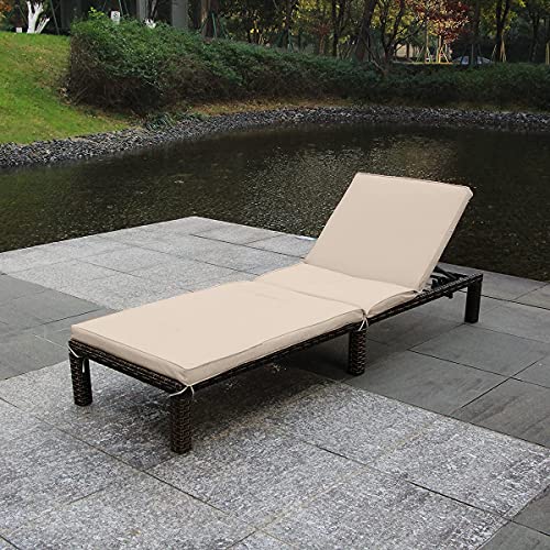 Haverchair Patio Chaise Lounges Chairs Outdoor Rattan Wicker Furniture Adjustable Back Chaise Lounge with Removable Cushions for Poolside (1 PC)