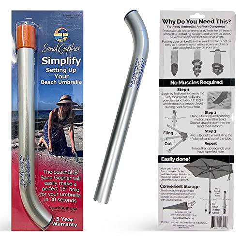 BEACHBUB Sand Gopher - Aluminum Sand Digger Tool - Make Firm Compact 15'' Holes for Beach Umbrella, Sand Anchor or Base, Beach Umbrella Accessories, Alternative to Beach Umbrella Drill or Sand Auger