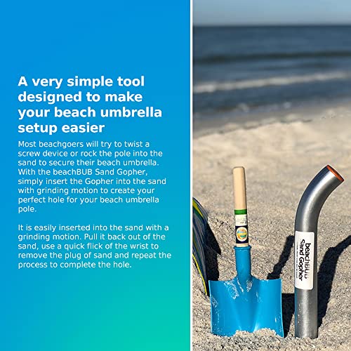 BEACHBUB Sand Gopher - Aluminum Sand Digger Tool - Make Firm Compact 15'' Holes for Beach Umbrella, Sand Anchor or Base, Beach Umbrella Accessories, Alternative to Beach Umbrella Drill or Sand Auger