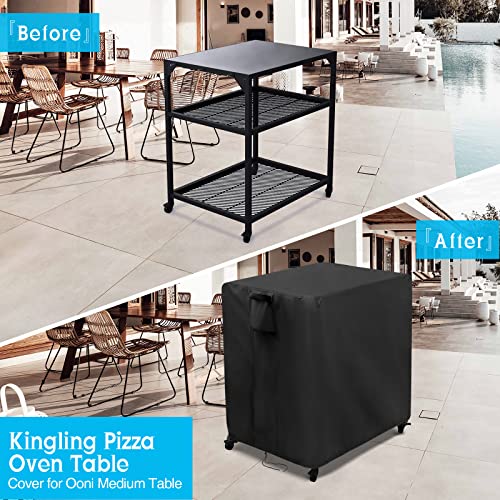 Kingling Outdoor Pizza Oven Table Cover for Ooni Medium Table, Waterproof Outdoor Grill Prep Table Cover Pizza Oven Stand Cover - 32''L x 24''W x 35''H