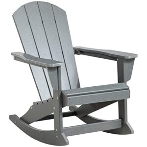 outsunny outdoor rocking chair, hdpe adirondack style rocker chair for porch, garden, patio, light gray