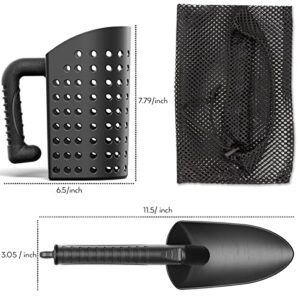 INCLY Sand Scoop & Shovel, Detecting Accessories for Kid & Adult Metal Detector, Sand Sifter Treasure Hunting & Digging Tool at The Beach & More, Black - Come with Mesh Bag