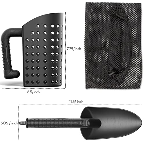 INCLY Sand Scoop & Shovel, Detecting Accessories for Kid & Adult Metal Detector, Sand Sifter Treasure Hunting & Digging Tool at The Beach & More, Black - Come with Mesh Bag