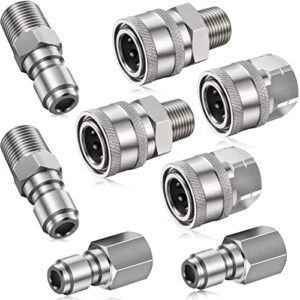 hotop 4 sets npt 3/8 inch stainless steel male & female quick connector kit pressure washer adapters hose quick connector(internal & external thread)