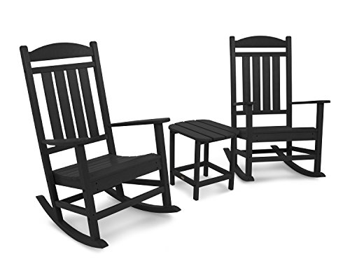 POLYWOOD PWS166-1-BL Presidential Rocker 3-Piece Rocking Chair Set, Black