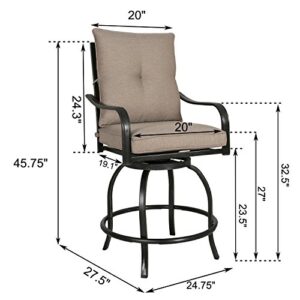 Iwicker 2 Pieces Outdoor Swivel Bar Stools, Patio Counter Height Bistro Chairs with 100% Polyester Cushions, Beige