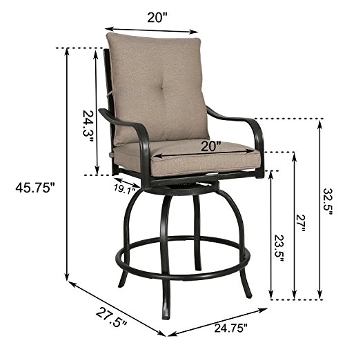 Iwicker 2 Pieces Outdoor Swivel Bar Stools, Patio Counter Height Bistro Chairs with 100% Polyester Cushions, Beige