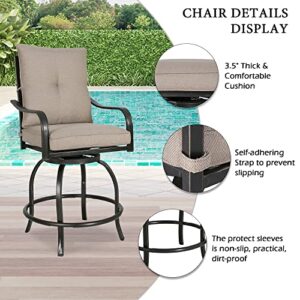 Iwicker 2 Pieces Outdoor Swivel Bar Stools, Patio Counter Height Bistro Chairs with 100% Polyester Cushions, Beige