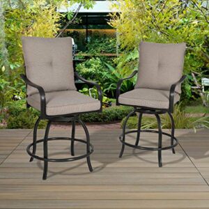 Iwicker 2 Pieces Outdoor Swivel Bar Stools, Patio Counter Height Bistro Chairs with 100% Polyester Cushions, Beige