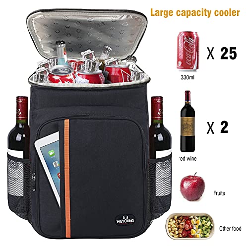 Cooler Backpack 25 Cans，Lunch Backpack，Leakproof Soft Cooler Bag to Beach Camping Hiking Picnic Work Lunch Travel for Men Women（Black）