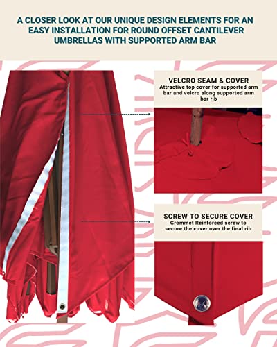 Formosa Covers Replacement Umbrella Canopy for 11ft Supported Bar Cantilever Market Outdoor Patio Shade in Red (Canopy Only) (11ft 8 ribs)